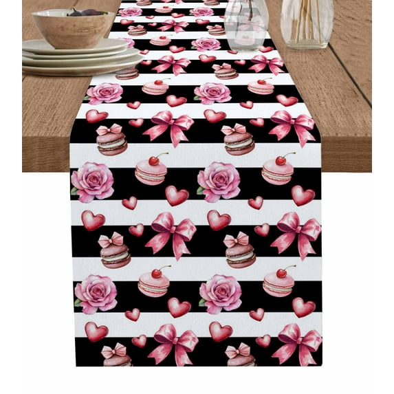 ERUNPONLY Pink Bow Rose Table Runner - 72 Inch Long Cake Love Black ...