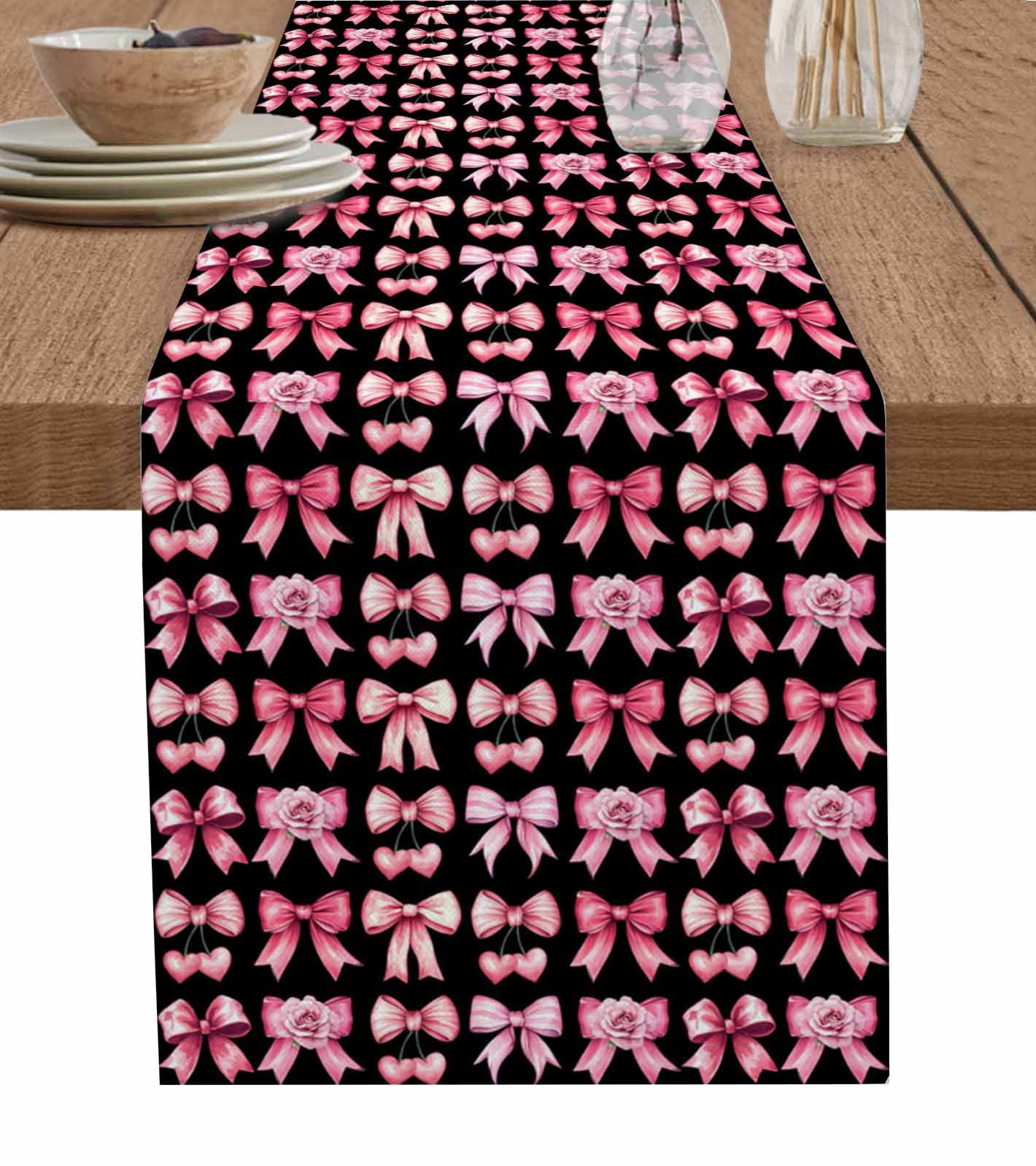 ERUNPONLY Pink Bow Rose Table Runner - 72 Inch Long Sweet Cherry ...