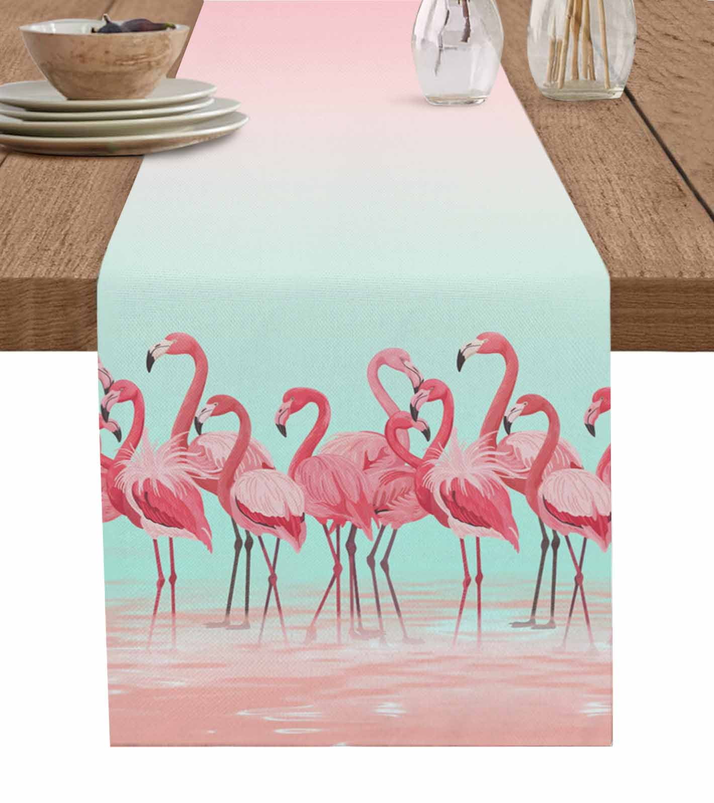 ERUNPONLY Pink Flamingo Table Runner - 72 Inch Long Summer Tropical Flamingo Hawaii Animals ...