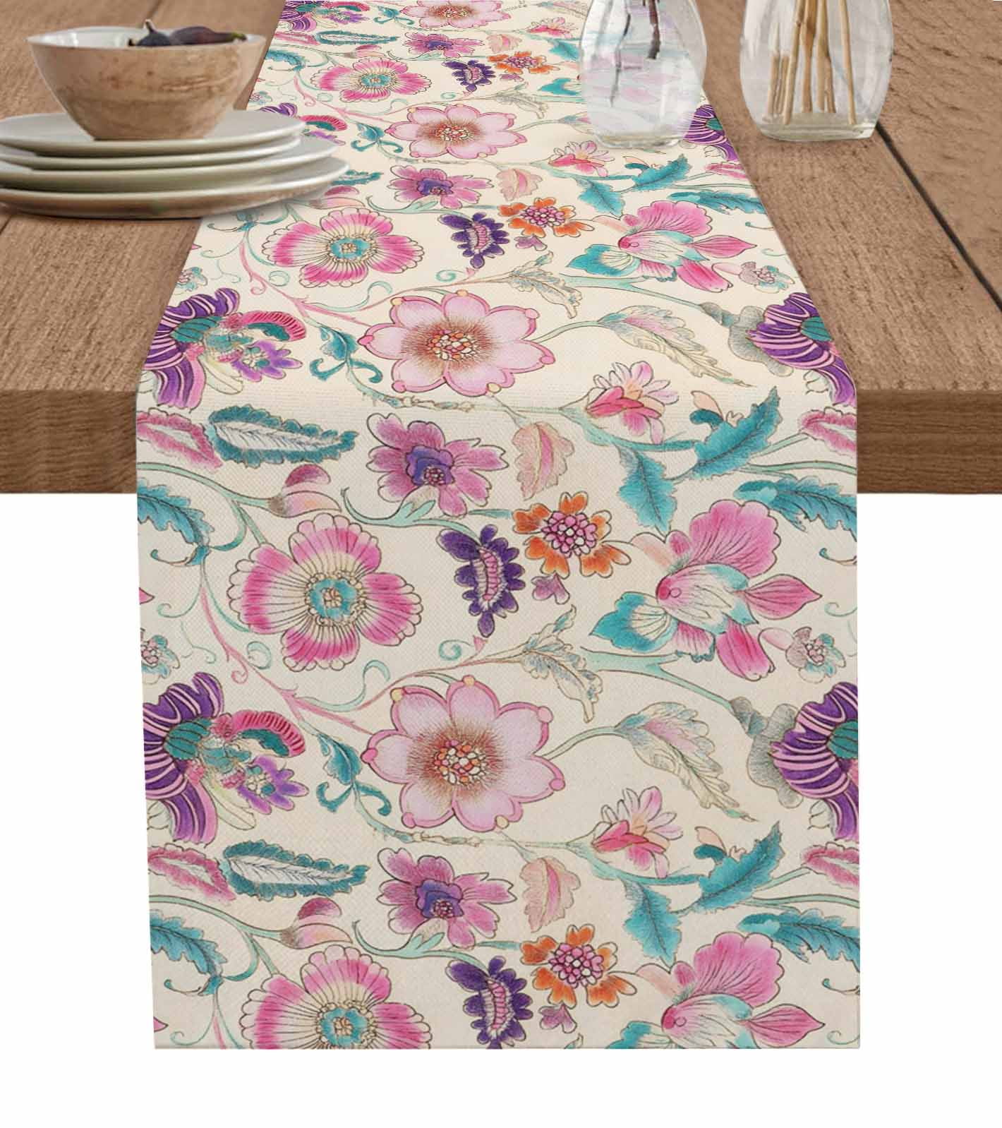 ERUNPONLY Pink Floral Blossom Table Runner - 72 Inch Long Retro ...