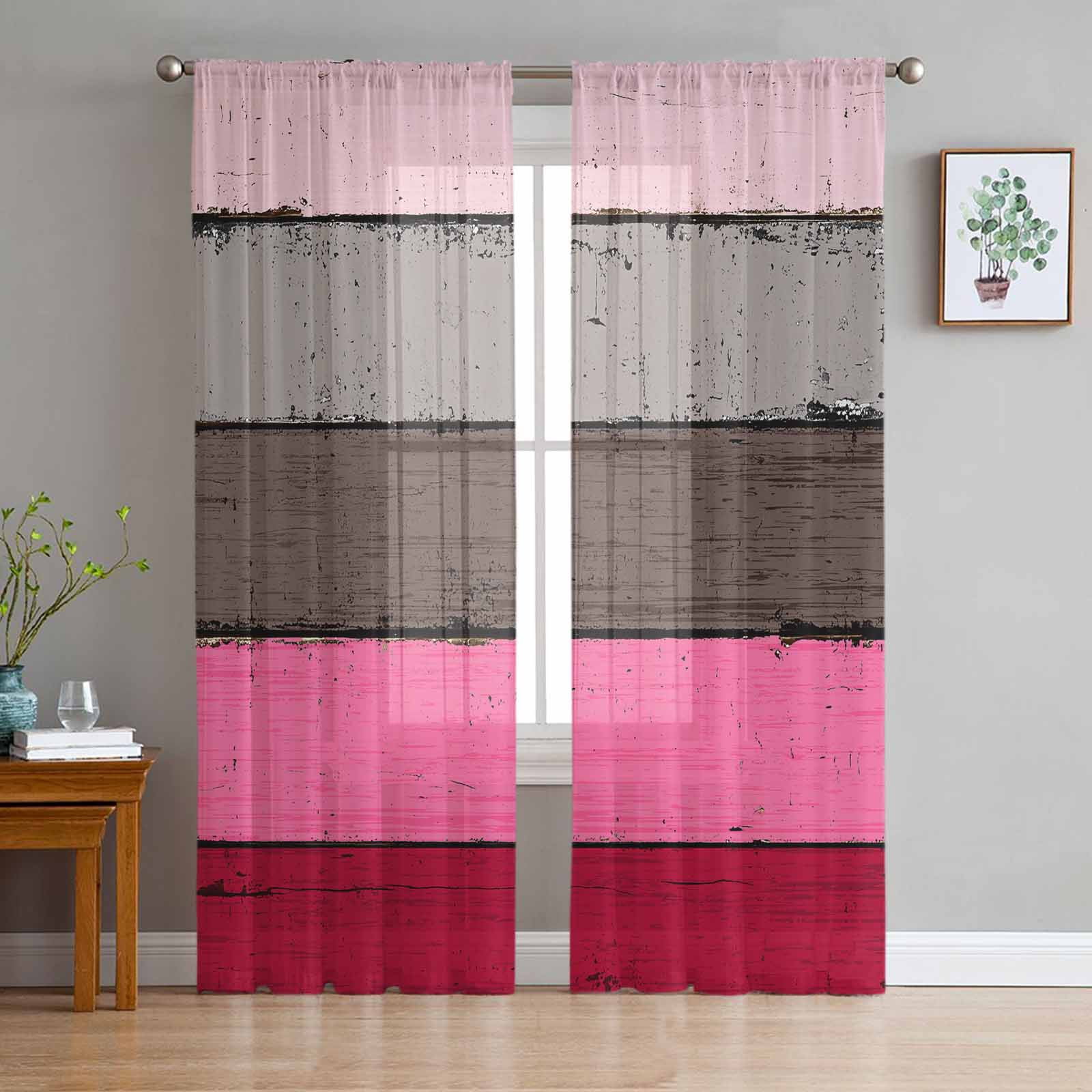 ERUNPONLY Pink Grey Sheer Curtains 72 Inch Length 2 Panels Set, Vintage ...