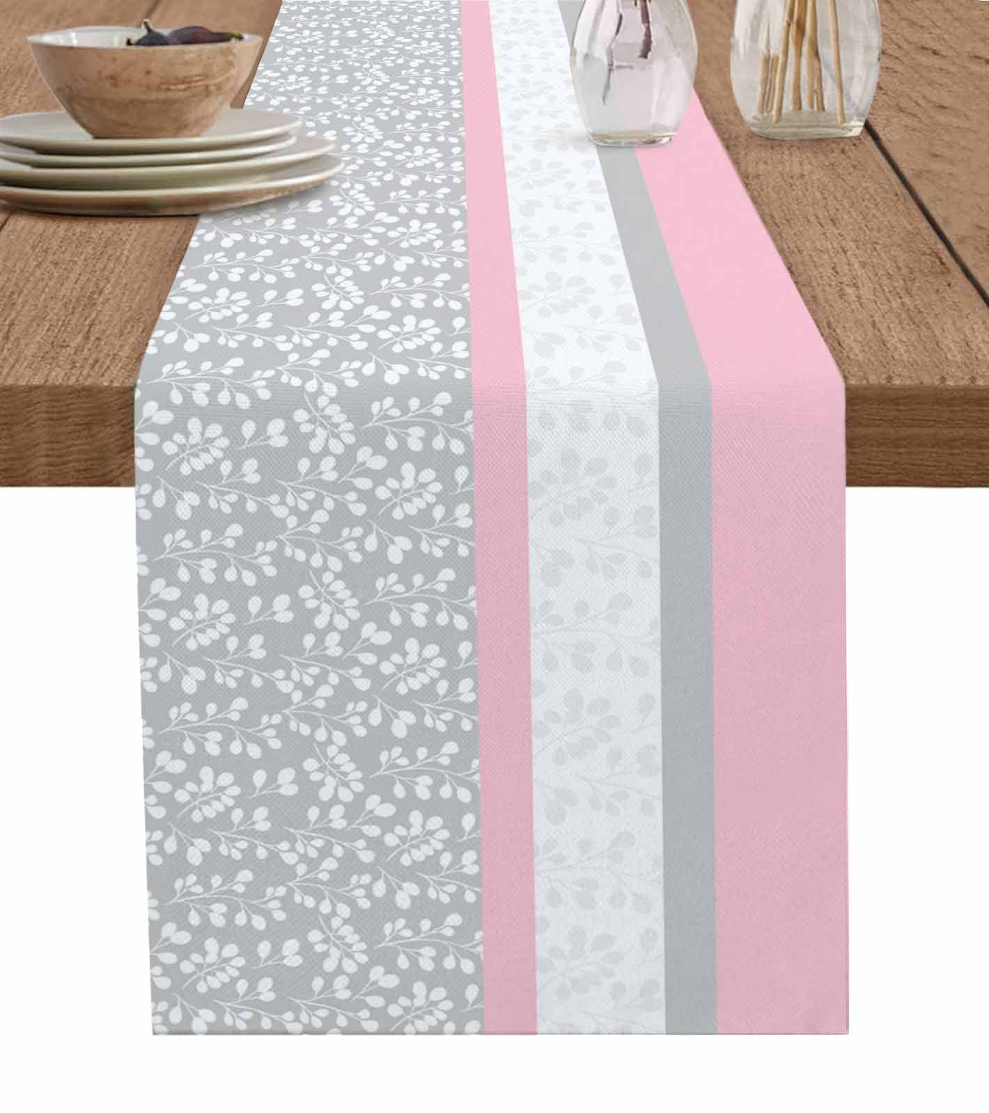 ERUNPONLY Pink Grey Table Runner - 70 Inch Long Chic Garden Floral ...