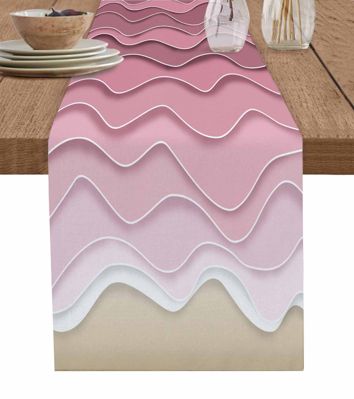 ERUNPONLY Pink Ocean Waves Table Runner - 72 Inch Long Abstract Beach ...