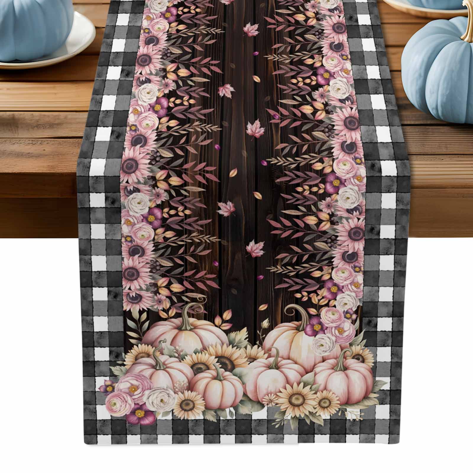 ERUNPONLY Pink Pumpkin Fall Table Runner - 60 Inch Long Thanksgiving ...