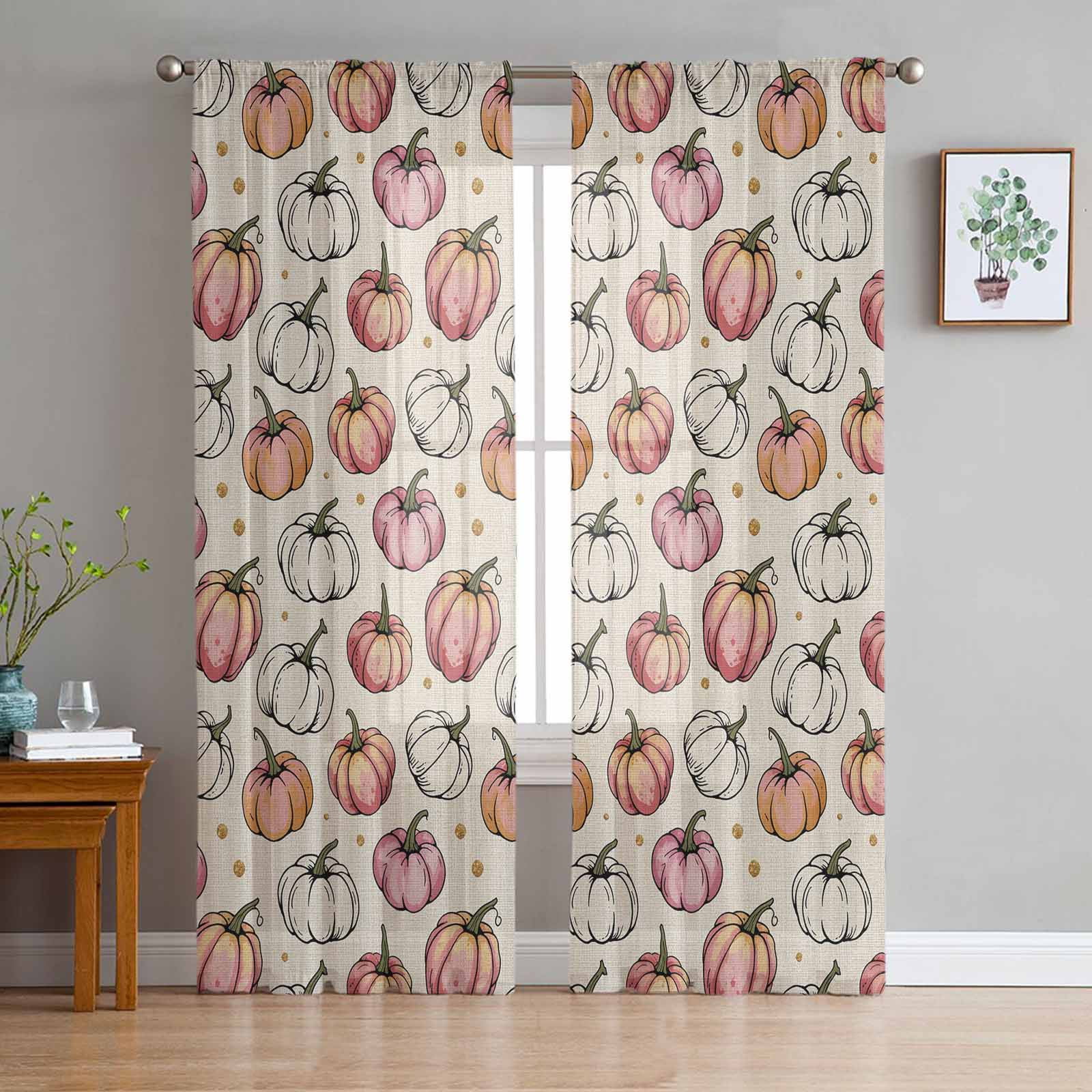 ERUNPONLY Pink Pumpkins Sheer Curtains 72 Inch Length 2 Panels Set ...
