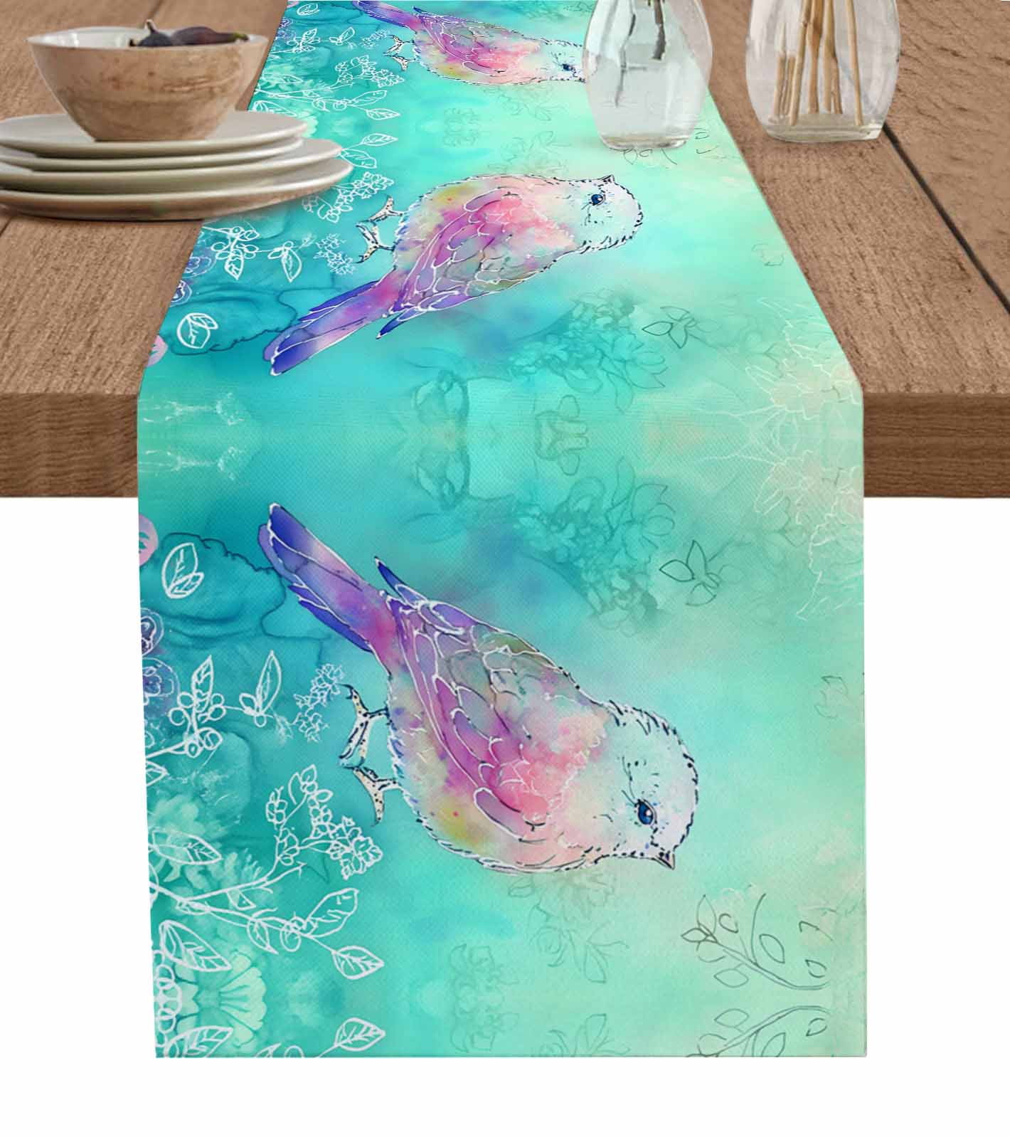 ERUNPONLY Pink Purple Birds Table Runner - 120 Inch Long Botanical ...