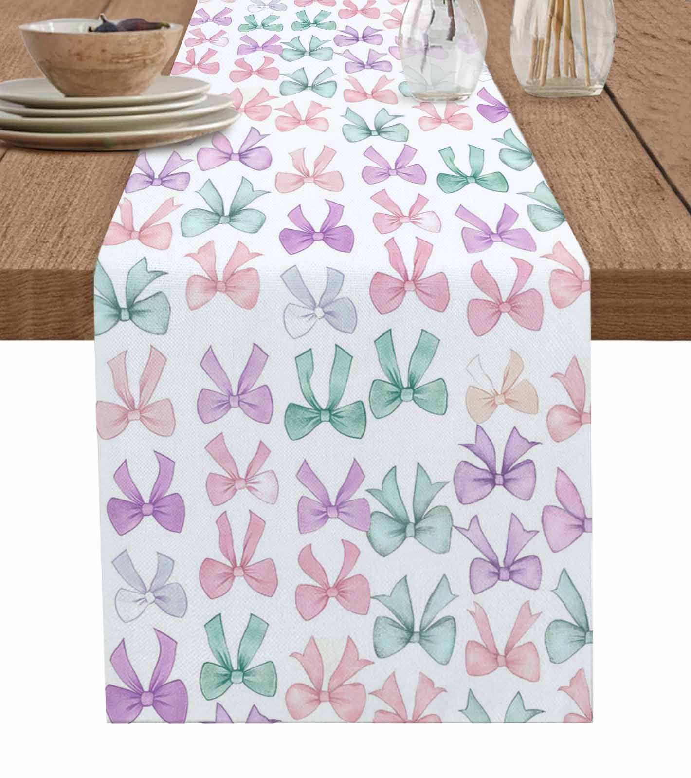 ERUNPONLY Pink Purple Teal Table Runner - 90 Inch Long Watercolor Bow ...