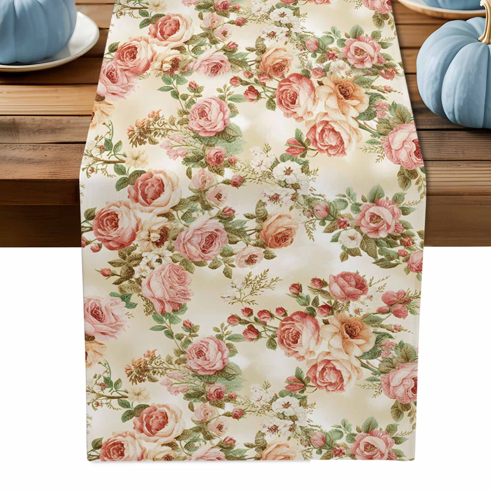 ERUNPONLY Pink Rose Table Runner - 108 Inch Long Vintage Pastoral ...