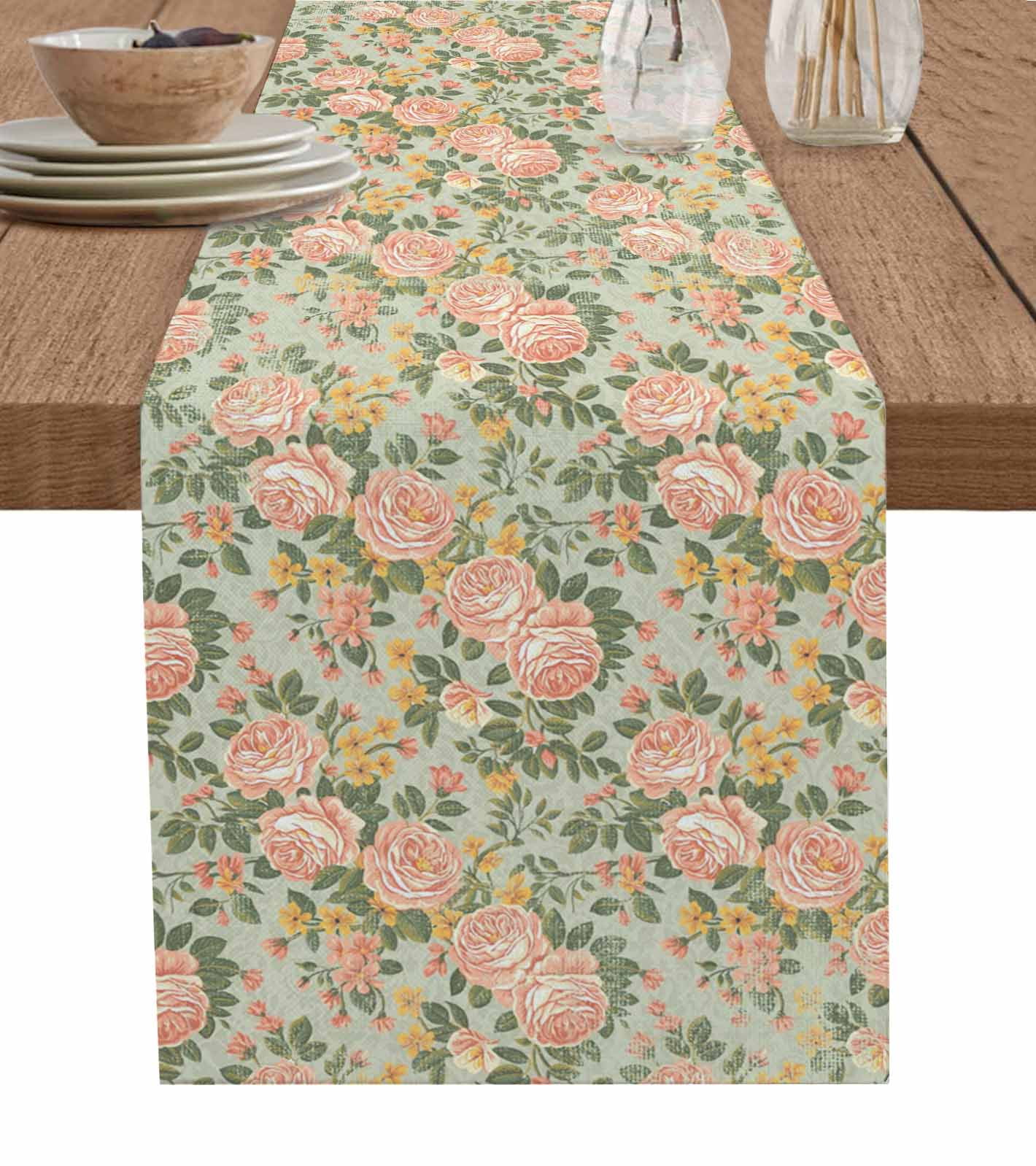 ERUNPONLY Pink Rose Table Runner - 90 Inch Long Romantic Botanical ...