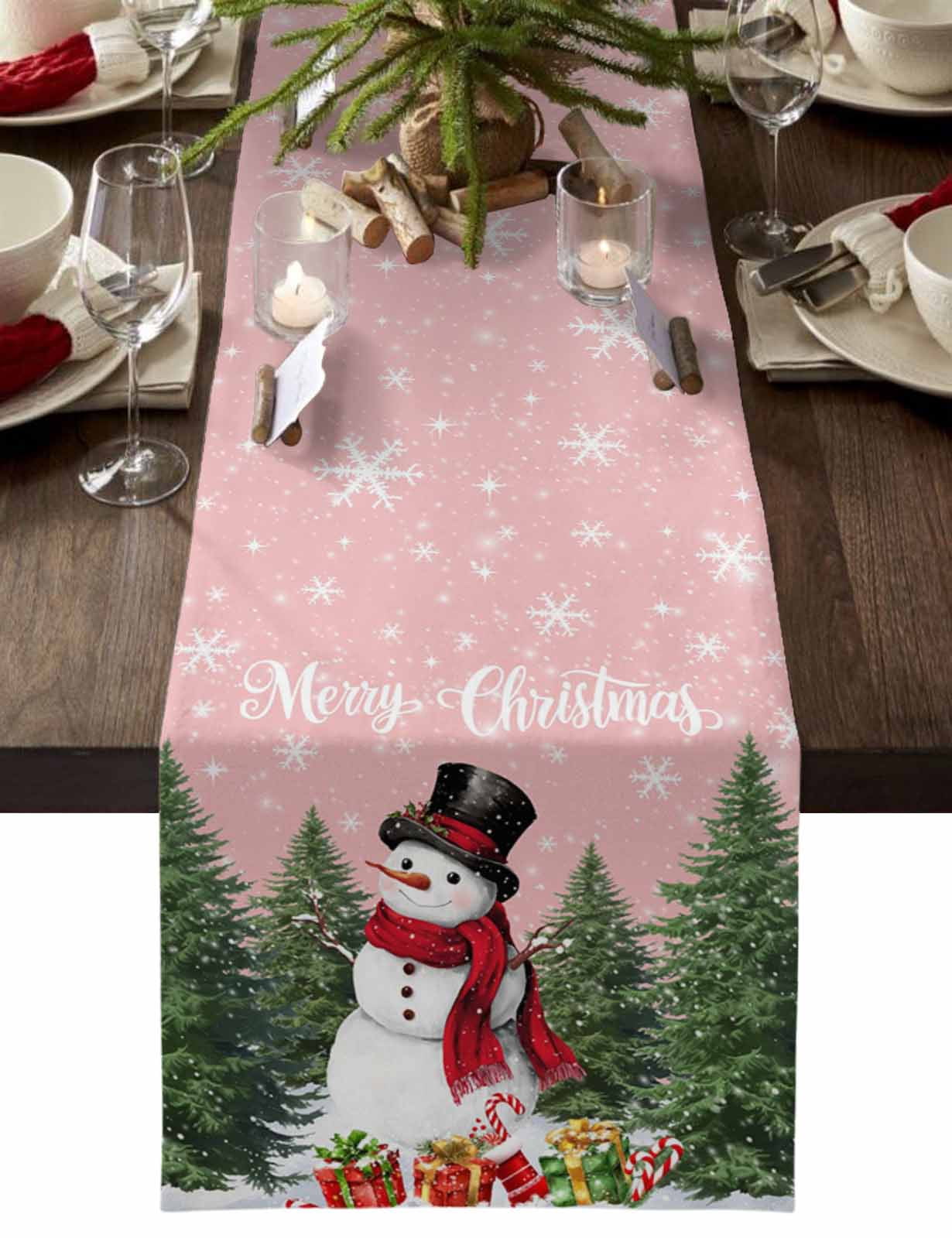 ERUNPONLY Pink Snowman Christmas Table Runner - 120 Inch Long Xmas Tree ...