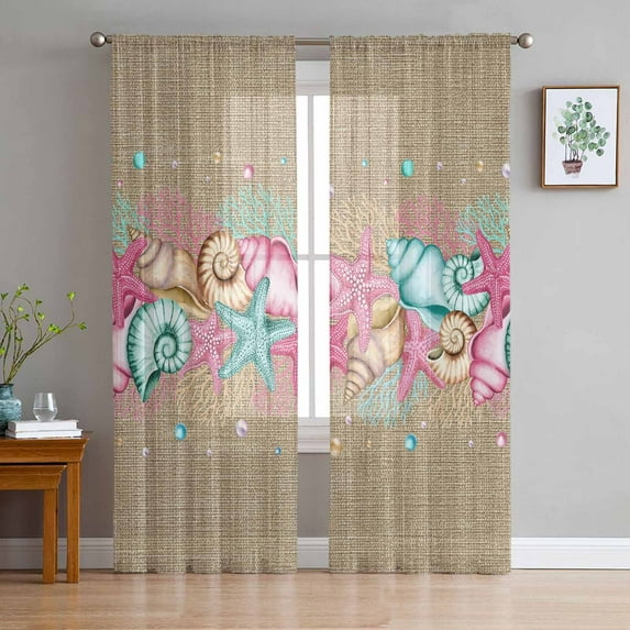 ERUNPONLY Pink Starfish Abstract Sheer Curtains 63 Inch Length 2 Panels ...