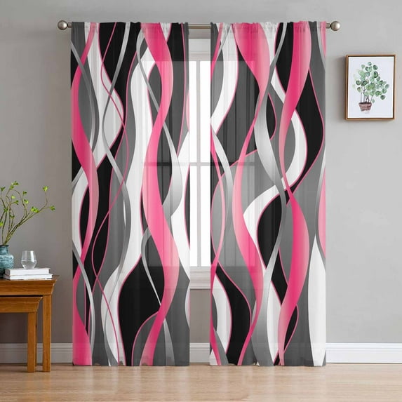 ERUNPONLY Pink Stripe Sheer Curtains 84 Inch Length 2 Panels Set ...