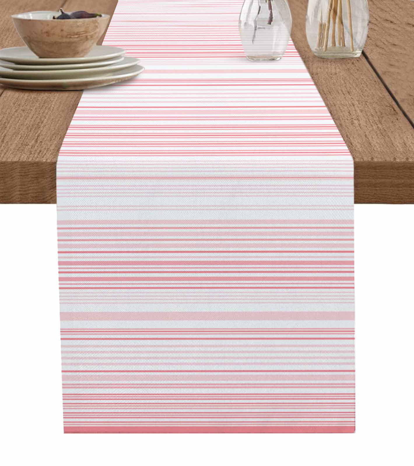 ERUNPONLY Pink Stripe Table Runner - 70 Inch Long Abstract Art Modern ...