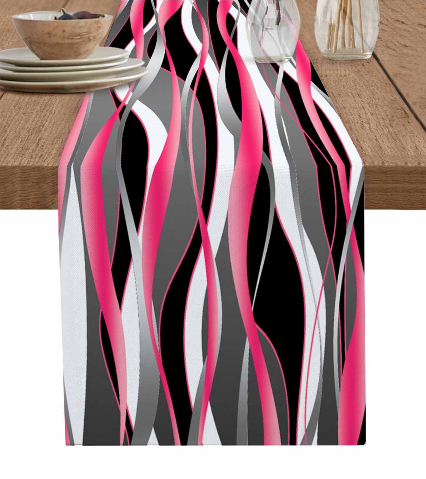 ERUNPONLY Pink Stripe Table Runner - 70 Inch Long Gradient Grey Moire ...