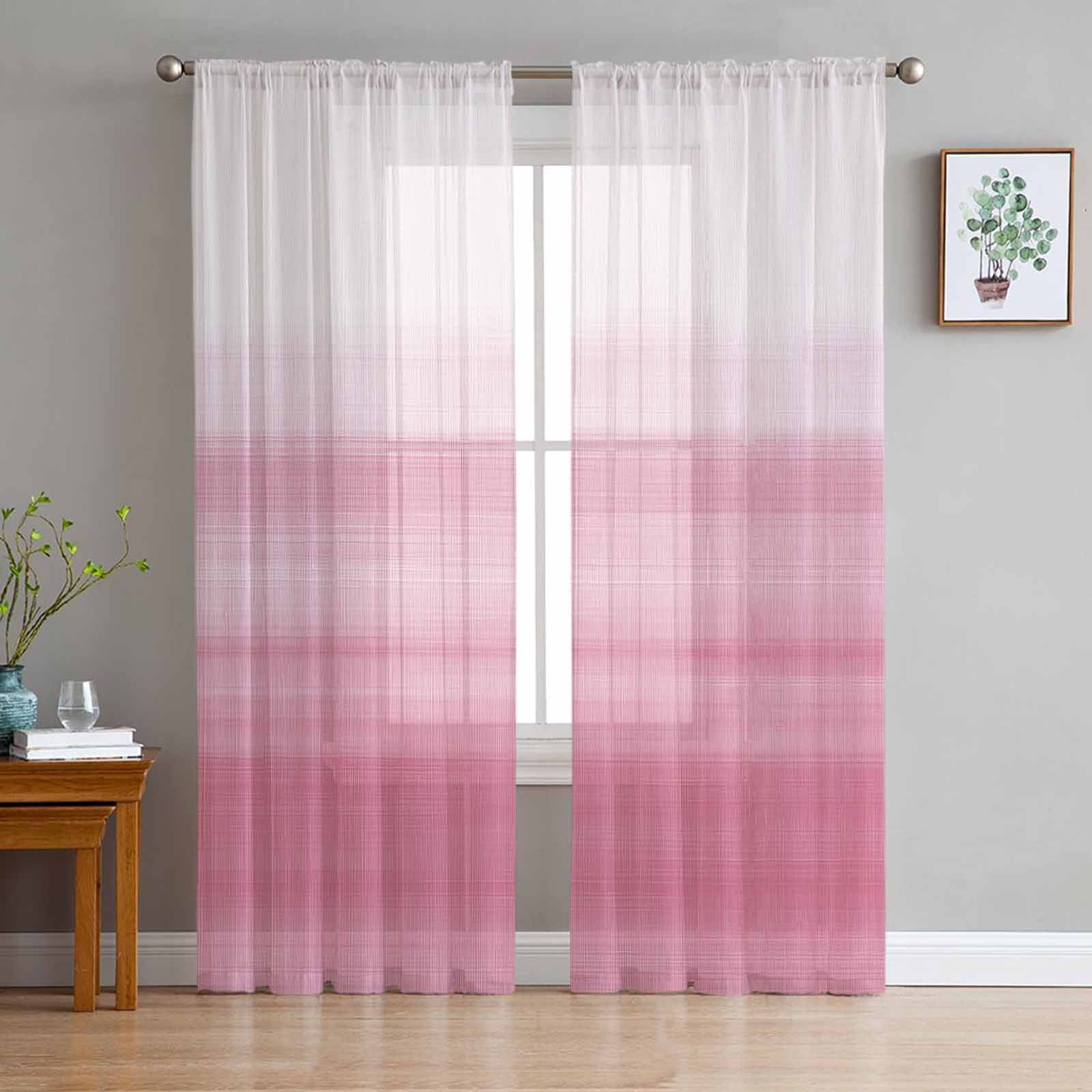 ERUNPONLY Pink White Ombre Sheer Curtains 96 Inch Length 2 Panels Set ...