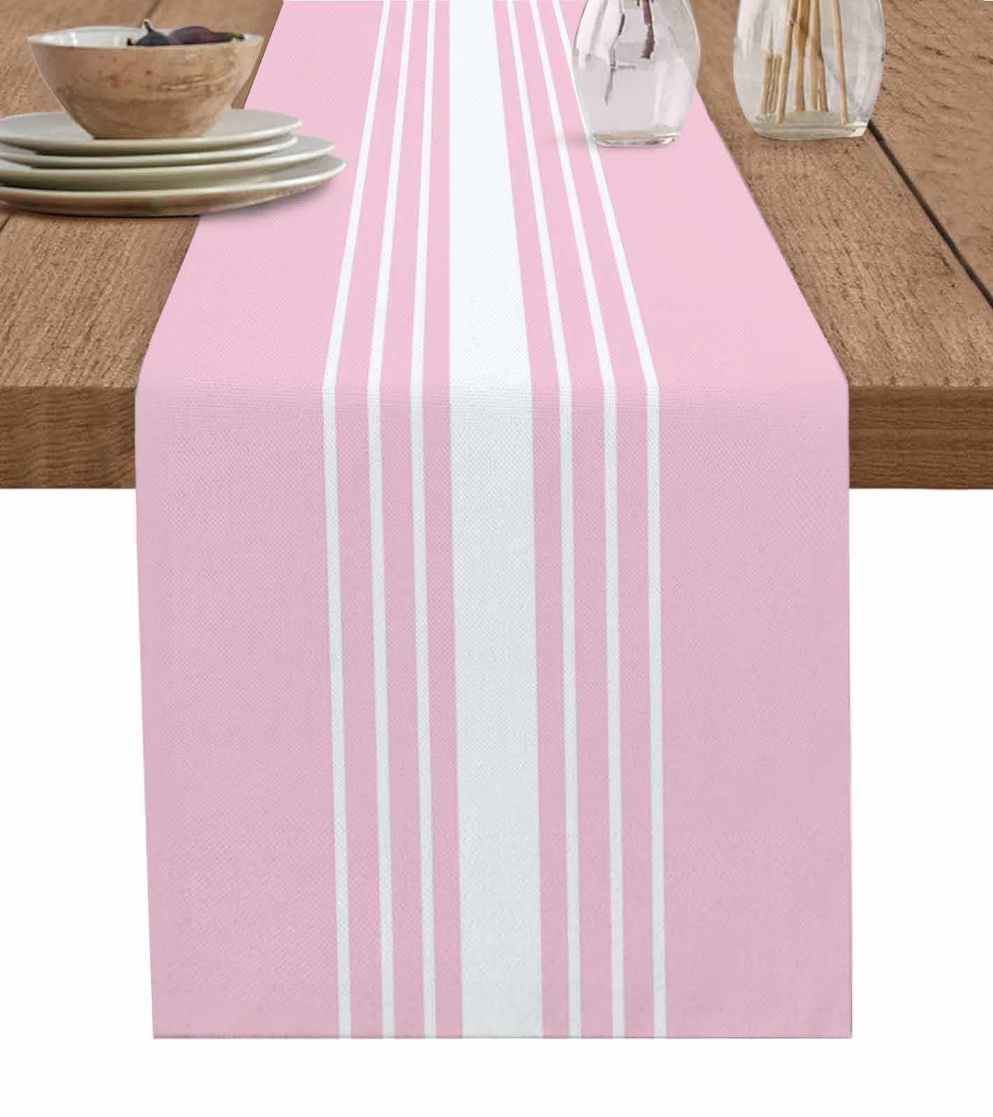 ERUNPONLY Pink White Stripe Table Runner - 72 Inch Long Modern Rustic ...
