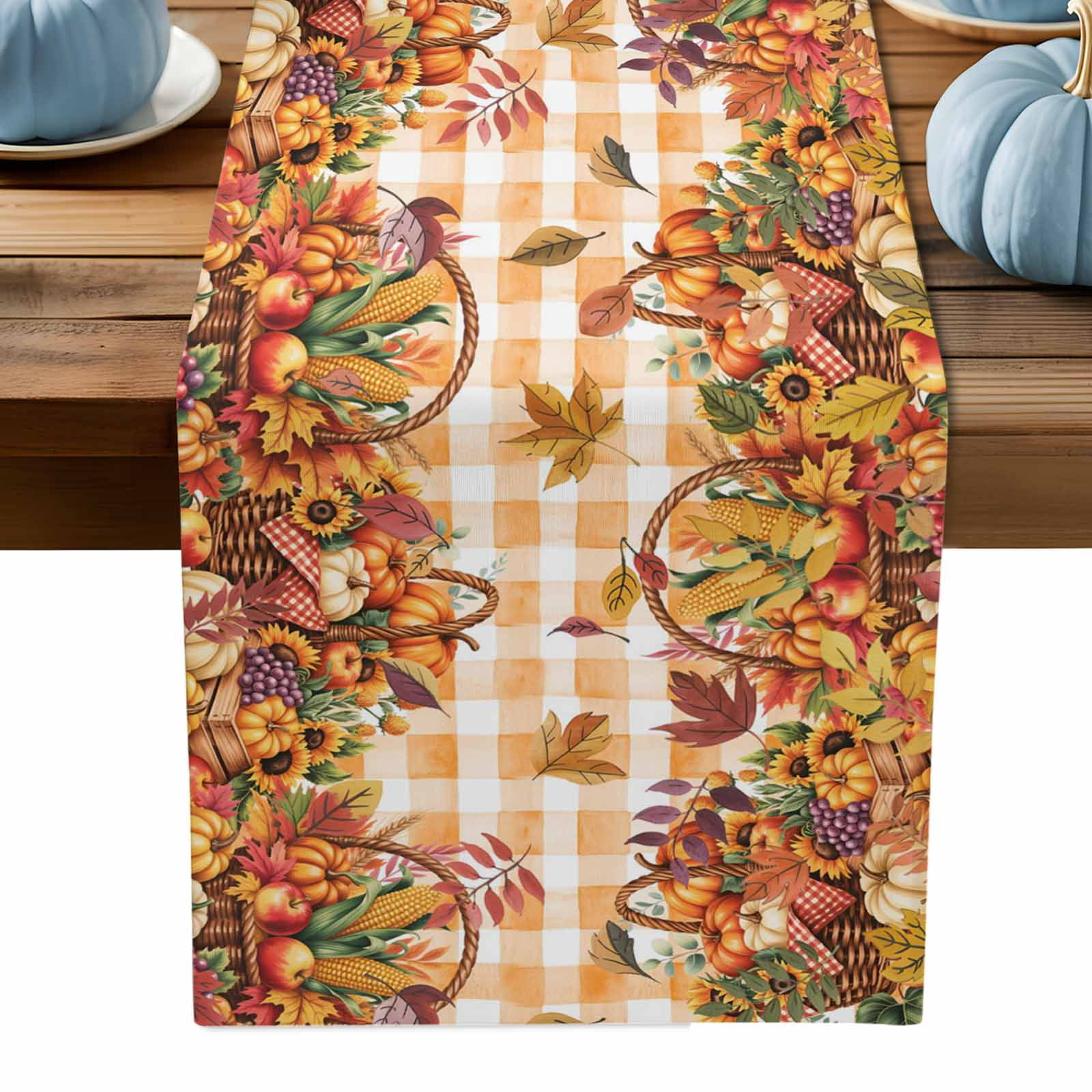 ERUNPONLY Plaid Pumpkins Fall Table Runner - 108 Inch Long Harvest ...