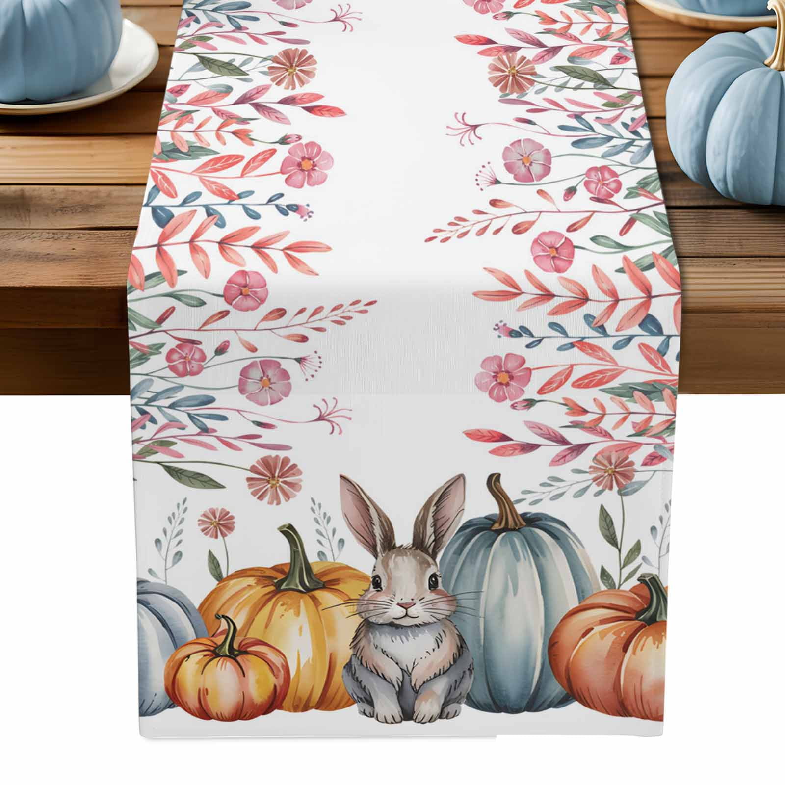 ERUNPONLY Pumpkins Spring Floral Table Runner - 72 Inch Long Watercolor ...