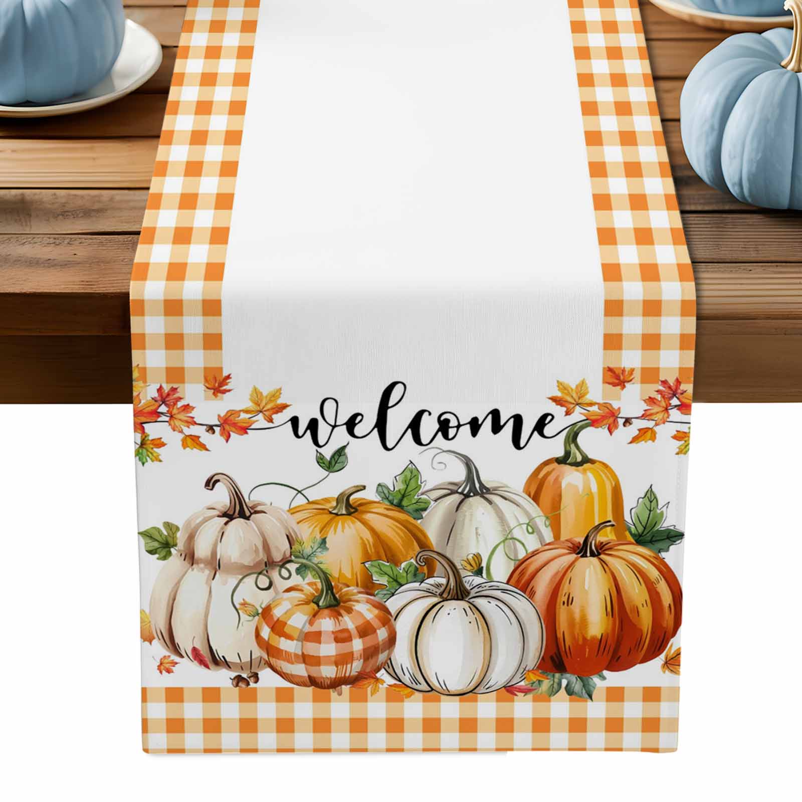 ERUNPONLY Pumpkins Thanksgiving Table Runner - 72 Inch Long Fall Orange ...