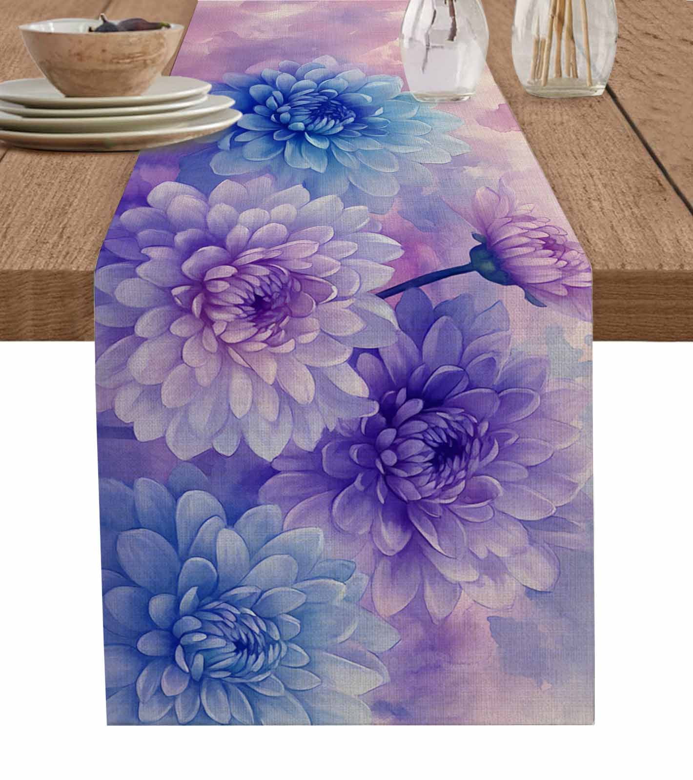 ERUNPONLY Purple Blue Flowers Table Runner - 72 Inch Long Summer ...
