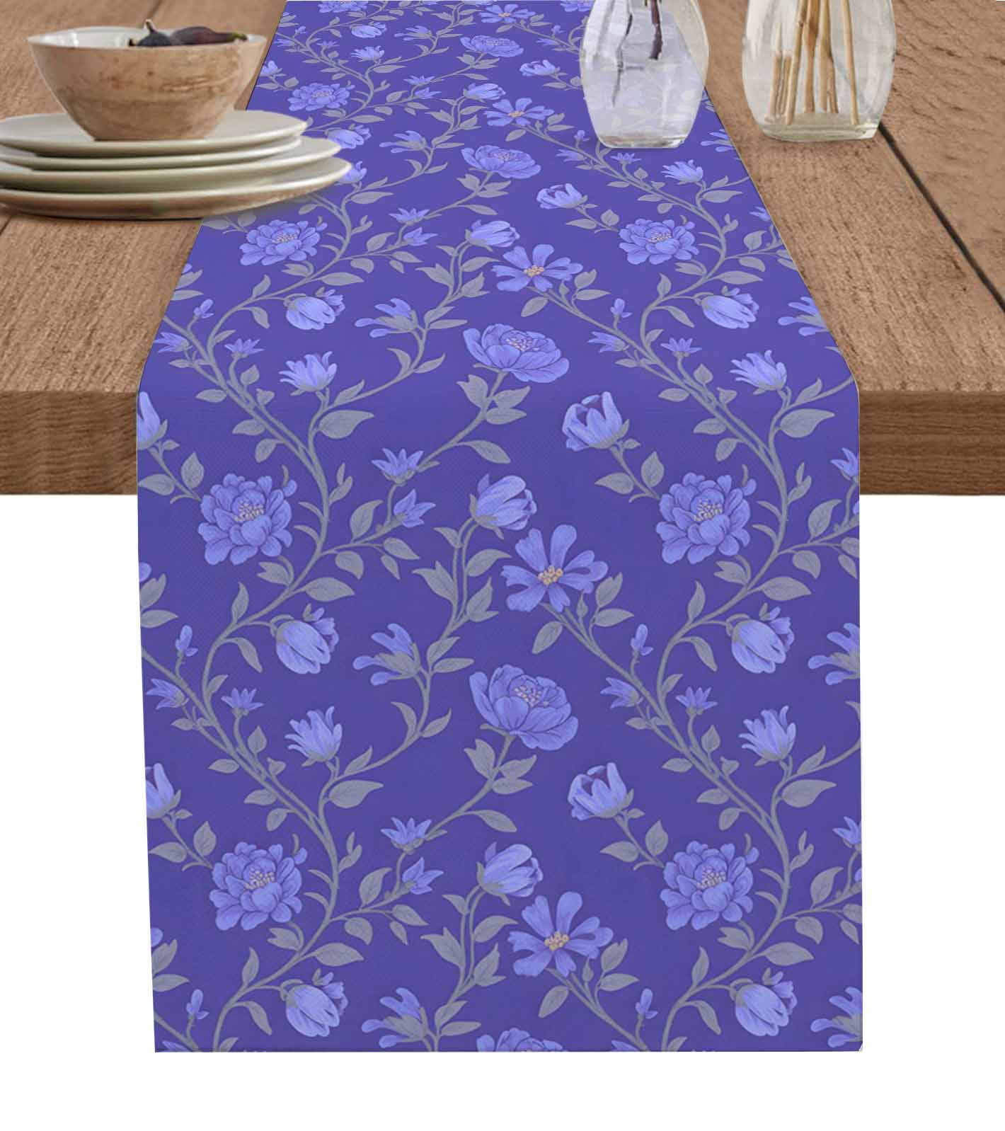 ERUNPONLY Purple Floral Table Runner - 120 Inch Long Spring Abstract ...
