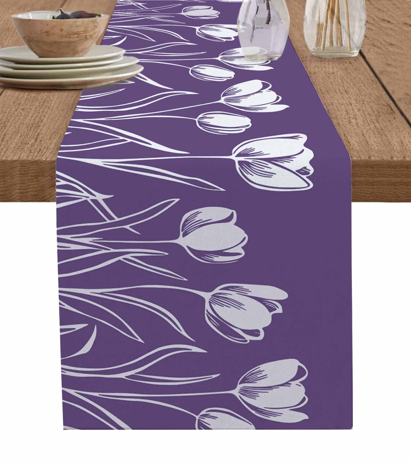 ERUNPONLY Purple Flower Table Runner - 72 Inch Long Country Garden ...