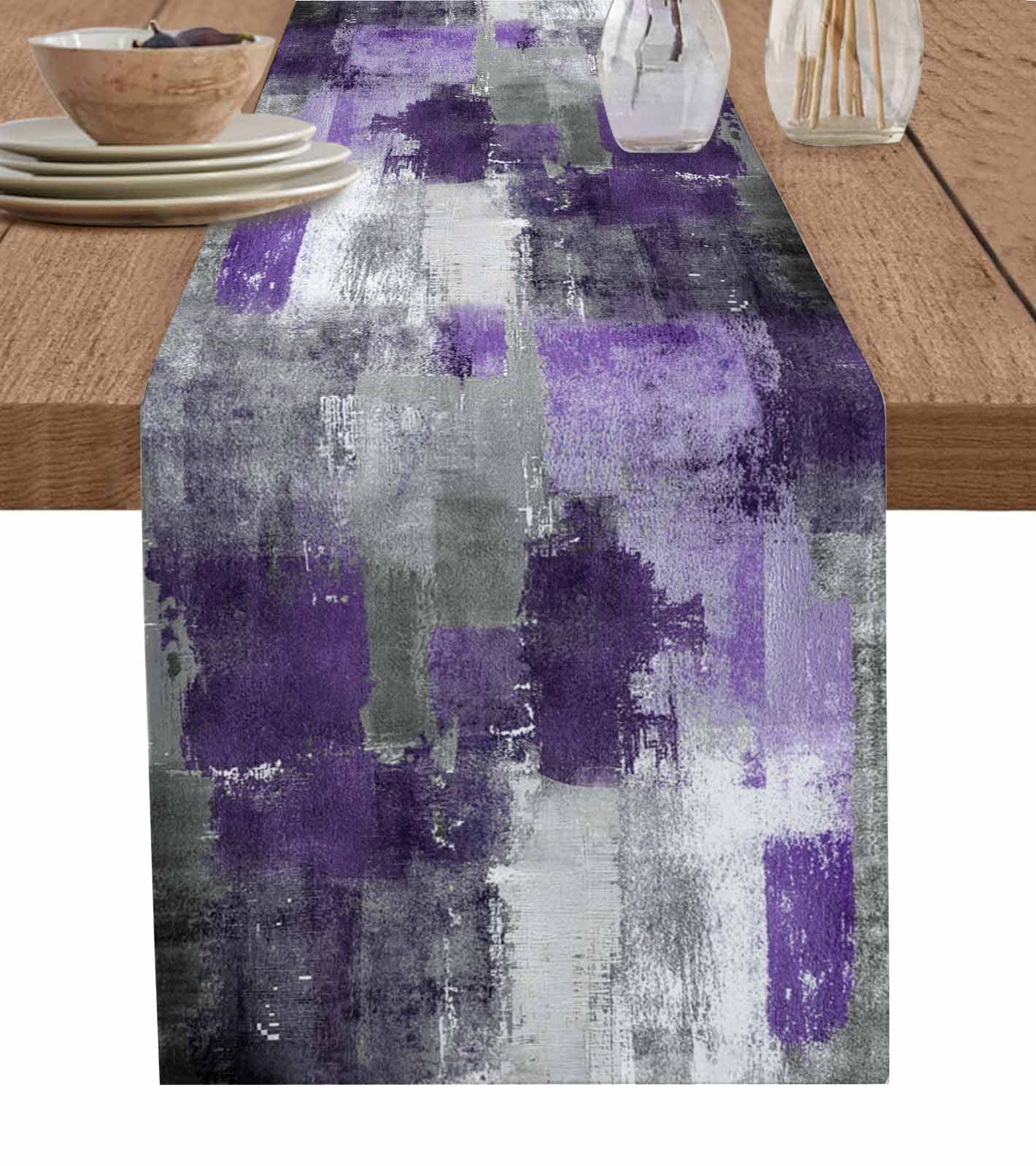 ERUNPONLY Purple Grey Table Runner - 36 Inch Long Modern Oil Painted ...