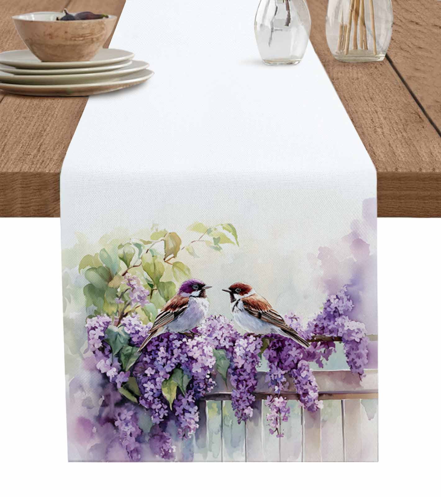ERUNPONLY Purple Lavender Table Runner - 72 Inch Long Wildflower Garden ...