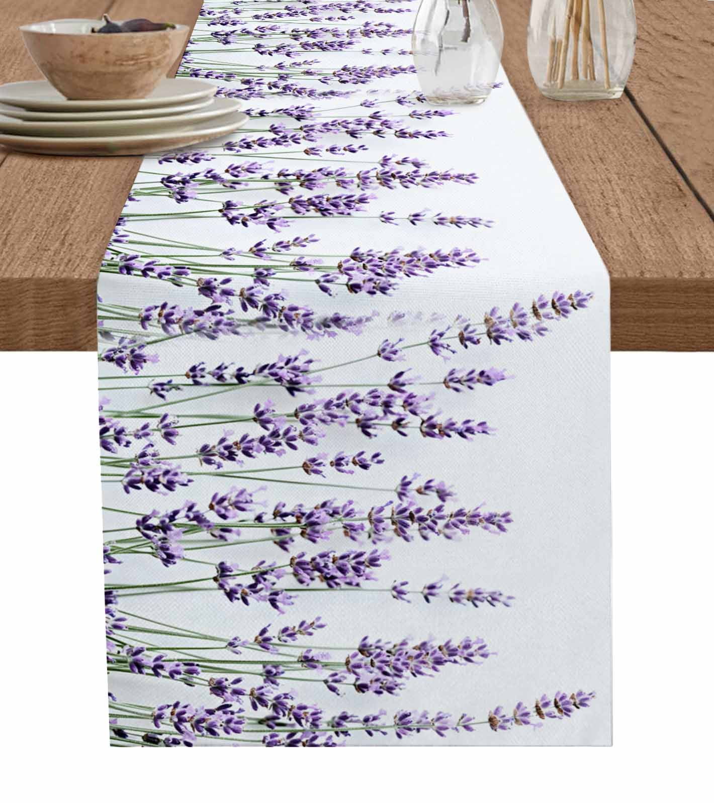 ERUNPONLY Purple Lavender Table Runner - 90 Inch Long Spring Botanical ...