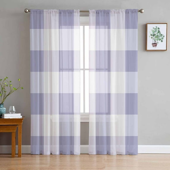 ERUNPONLY Purple Plaid Sheer Curtains 84 Inch Length 2 Panels Set ...