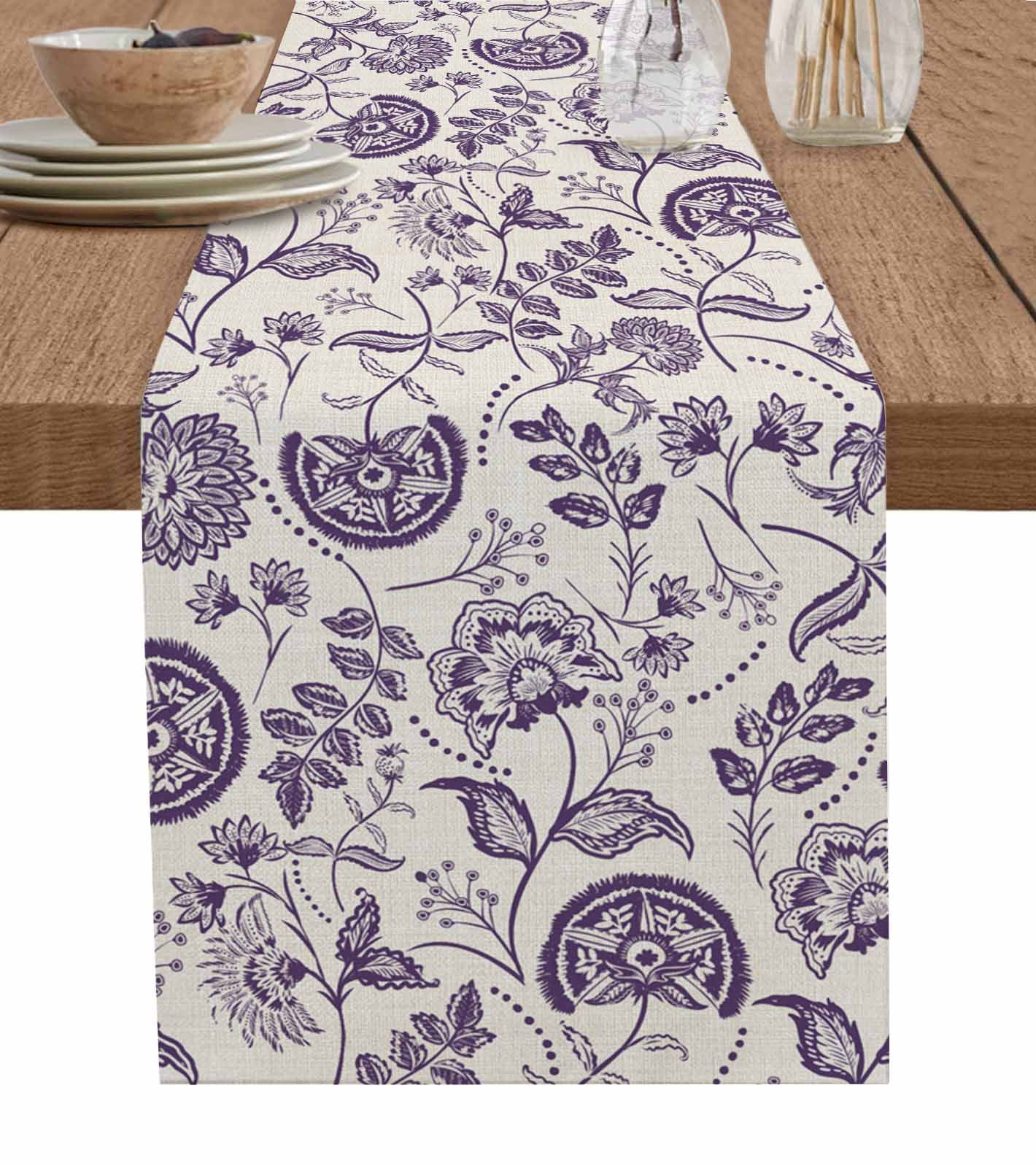 ERUNPONLY Purple Spring Floral Table Runner - 72 Inch Long Summer ...