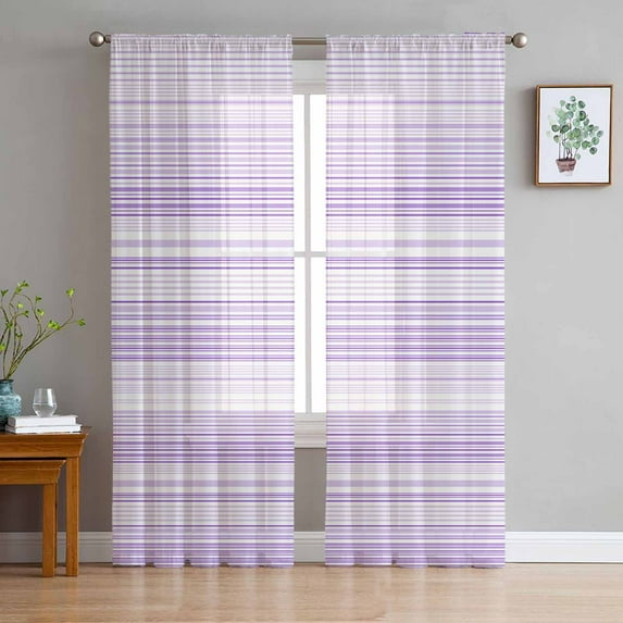 ERUNPONLY Purple Stripe Sheer Curtains 84 Inch Length 2 Panels Set ...