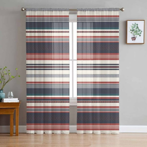 ERUNPONLY Rainbow Striped Sheer Curtains 72 Inch Length 2 Panels Set ...