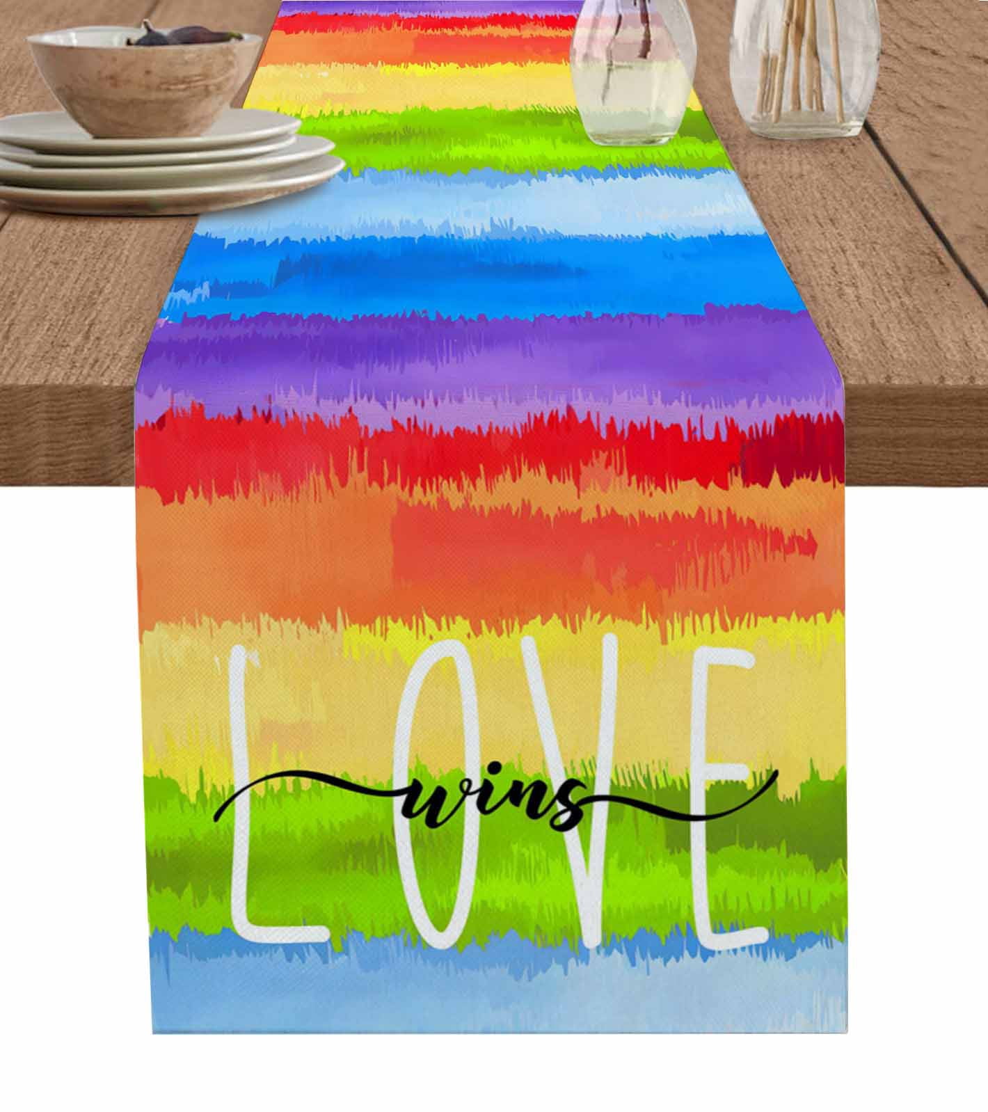 ERUNPONLY Rainbow Table Runner - 72 Inch Long Cartoon Colorful Gradient ...