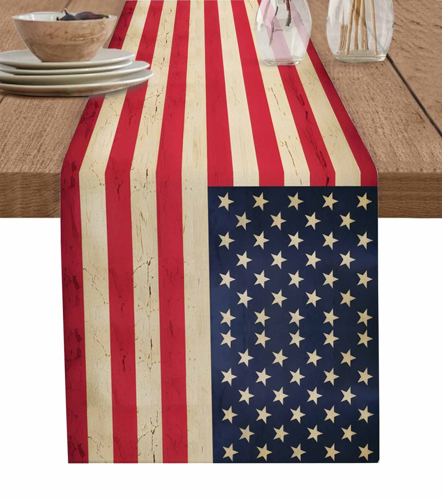 ERUNPONLY Red American Flag Table Runner - 108 Inch Long Retro USA Flag ...