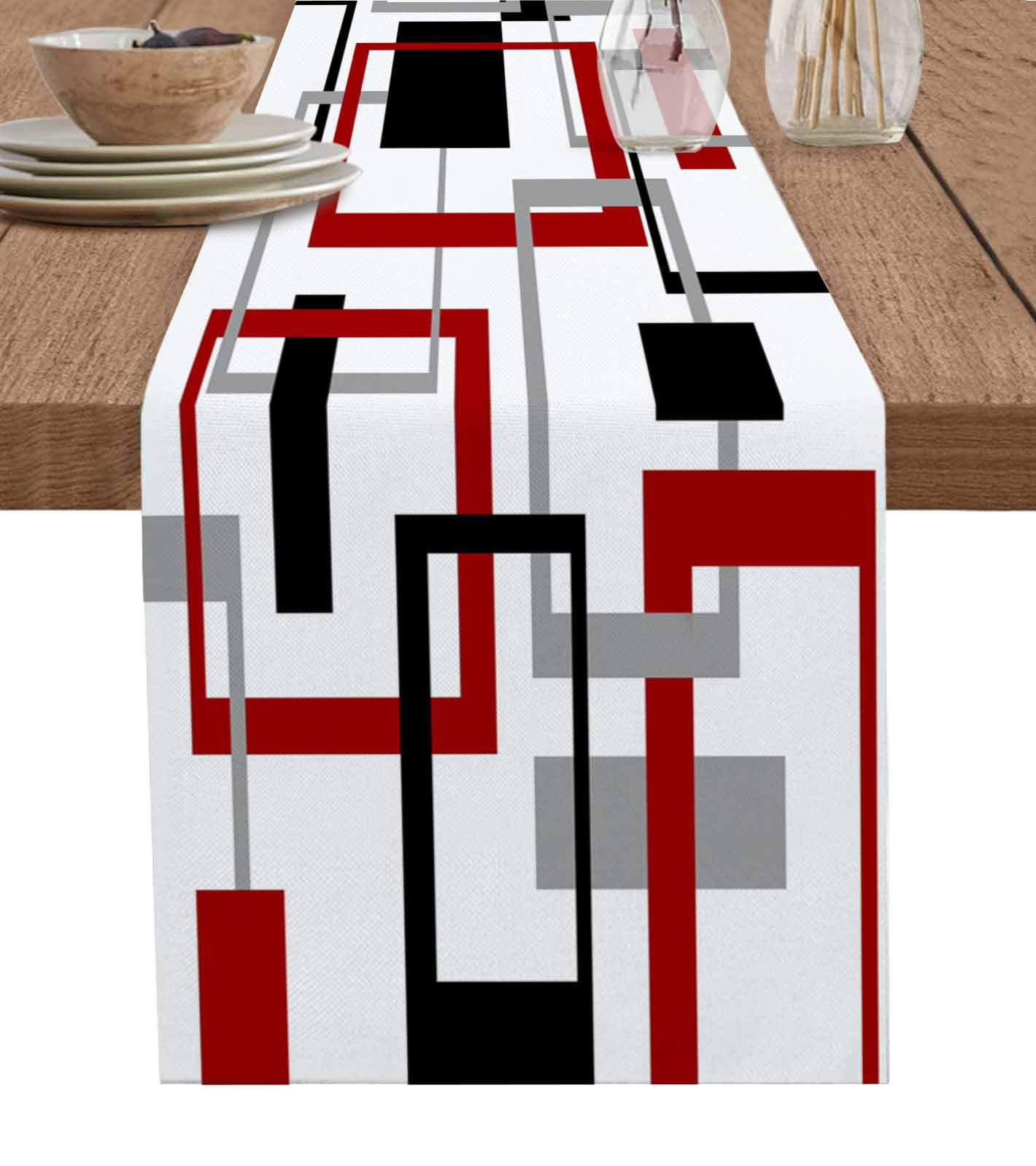 ERUNPONLY Red Black Geometric Table Runner - 72 Inch Long Farmhouse ...