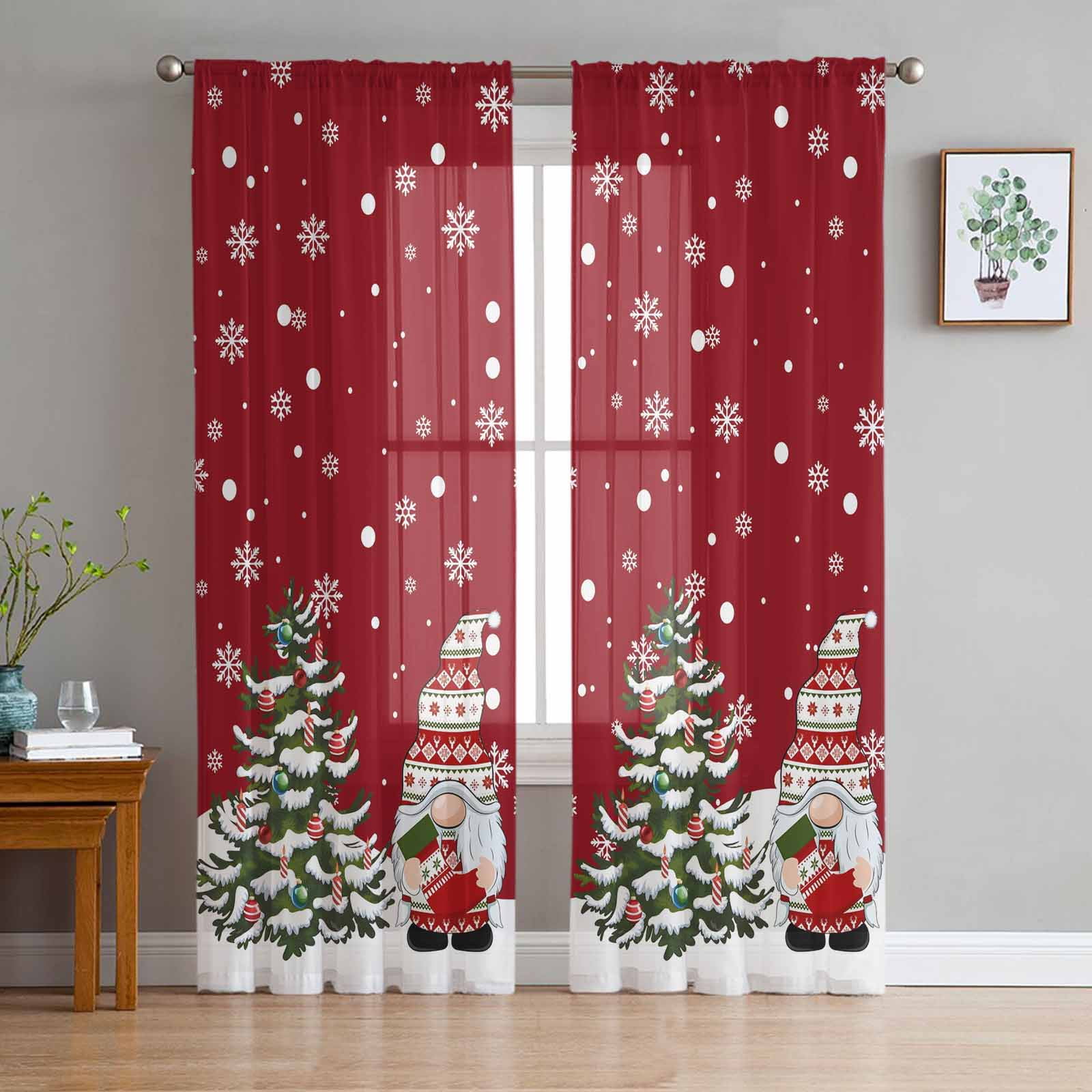 ERUNPONLY Red Christmas Gnomes Sheer Curtains 63 Inch Length 2 Panels ...