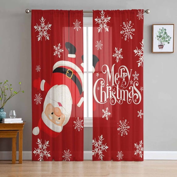 ERUNPONLY Red Christmas Santa Sheer Curtains 84 Inch Length 2 Panels ...