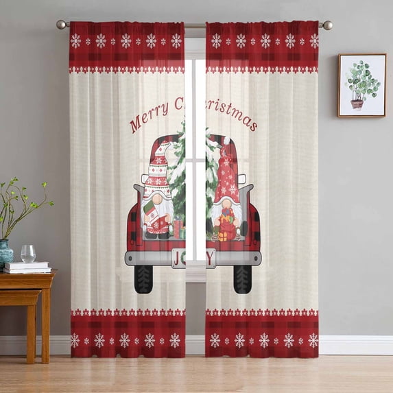ERUNPONLY Red Christmas Sheer Curtains 72 Inch Length 2 Panels Set ...