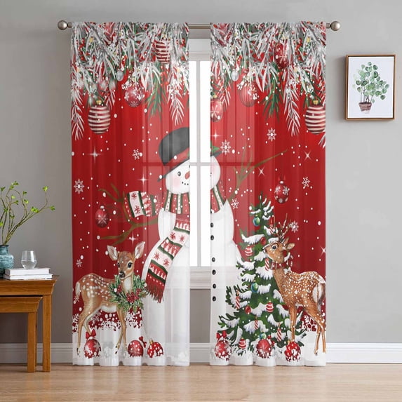 ERUNPONLY Red Christmas Sheer Curtains 72 Inch Length 2 Panels Set ...