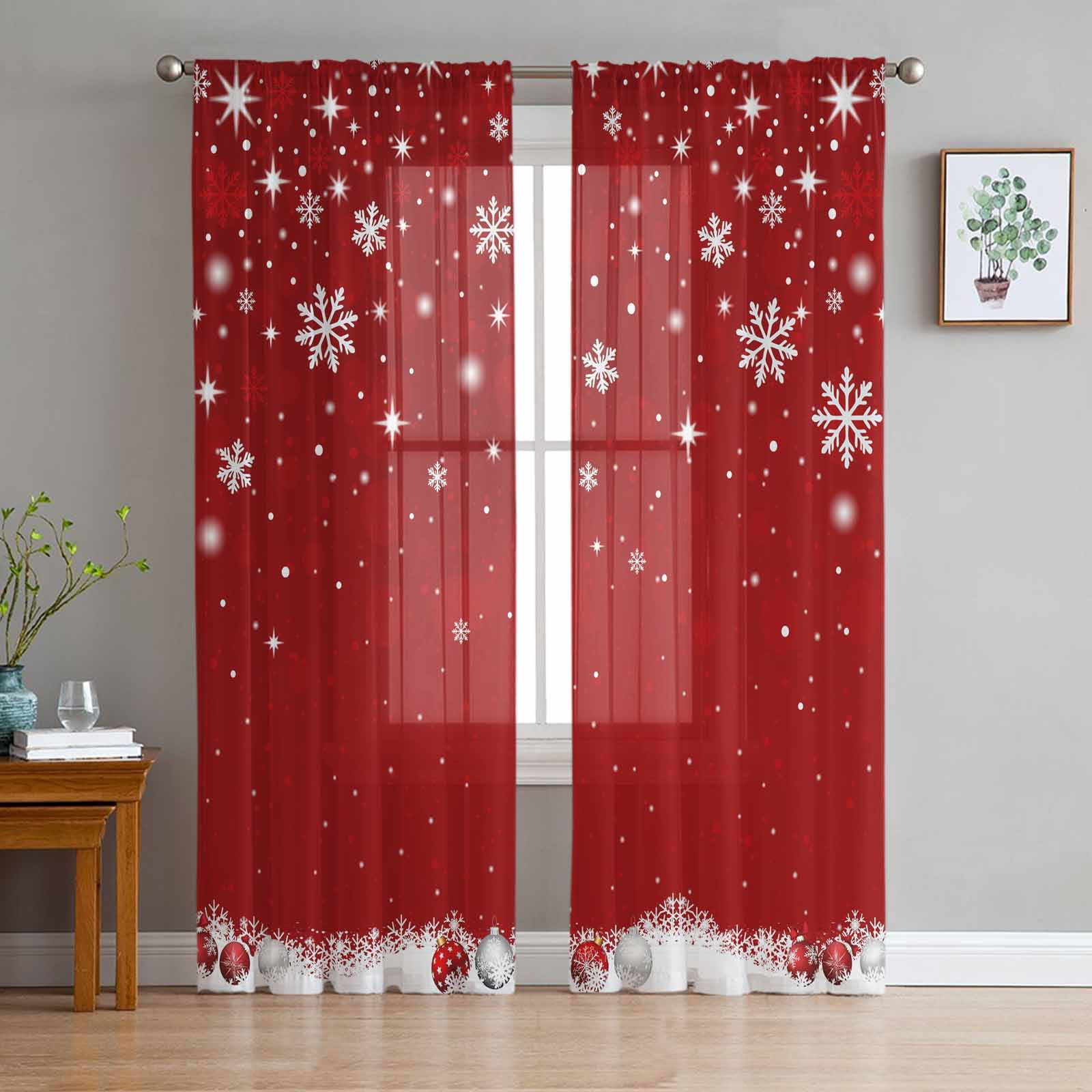ERUNPONLY Red Christmas Sheer Curtains 72 Inch Length 2 Panels Set ...