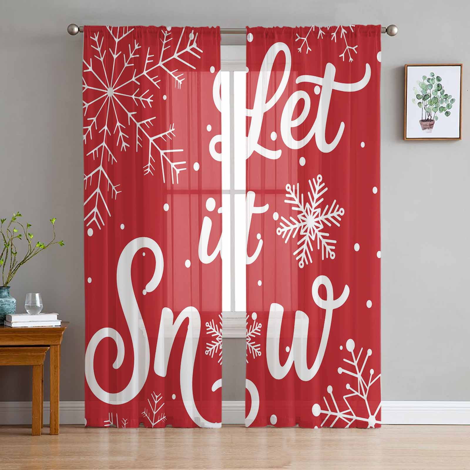 ERUNPONLY Red Christmas Sheer Curtains 72 Inch Length 2 Panels Set ...