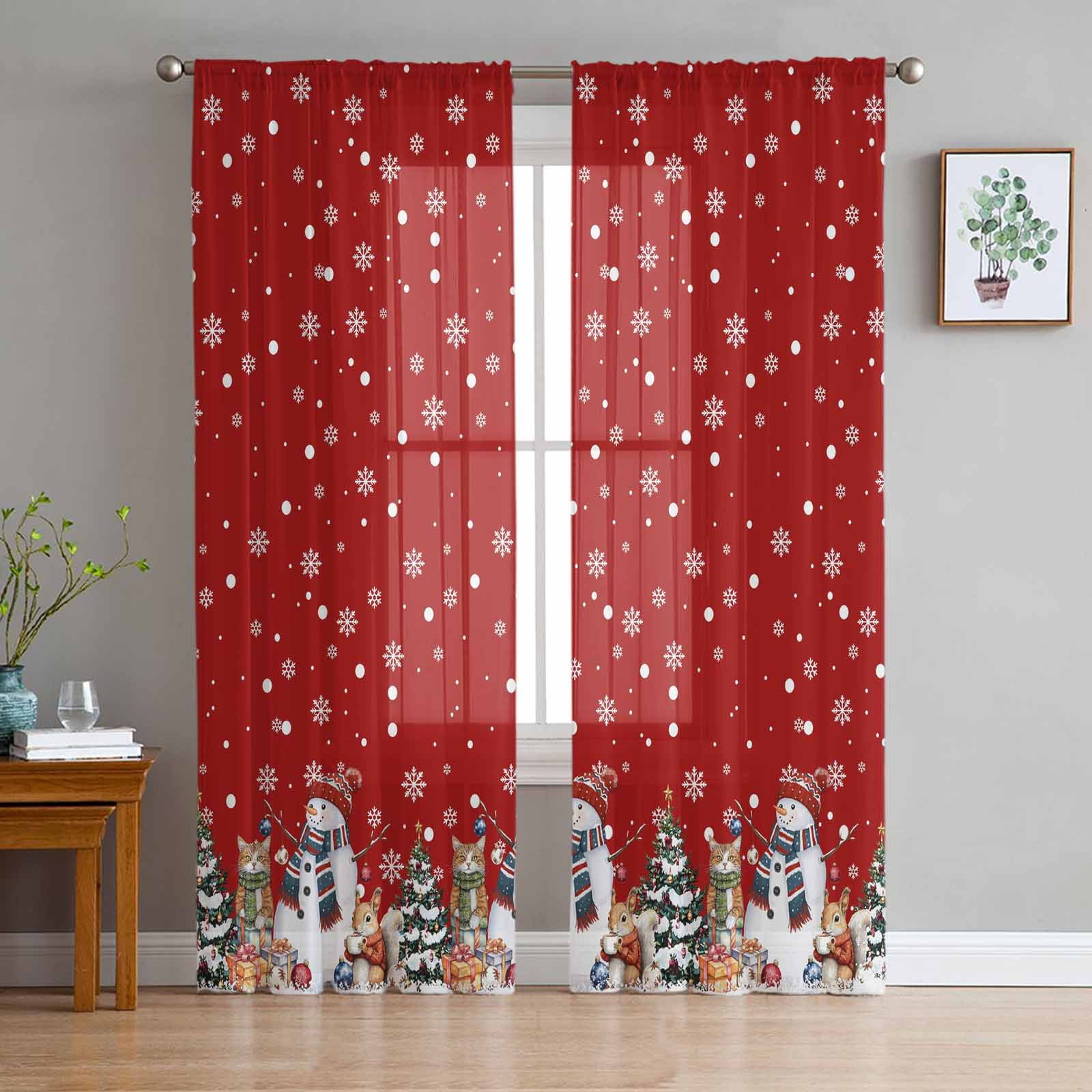 ERUNPONLY Red Christmas Sheer Curtains 84 Inch Length 2 Panels Set ...