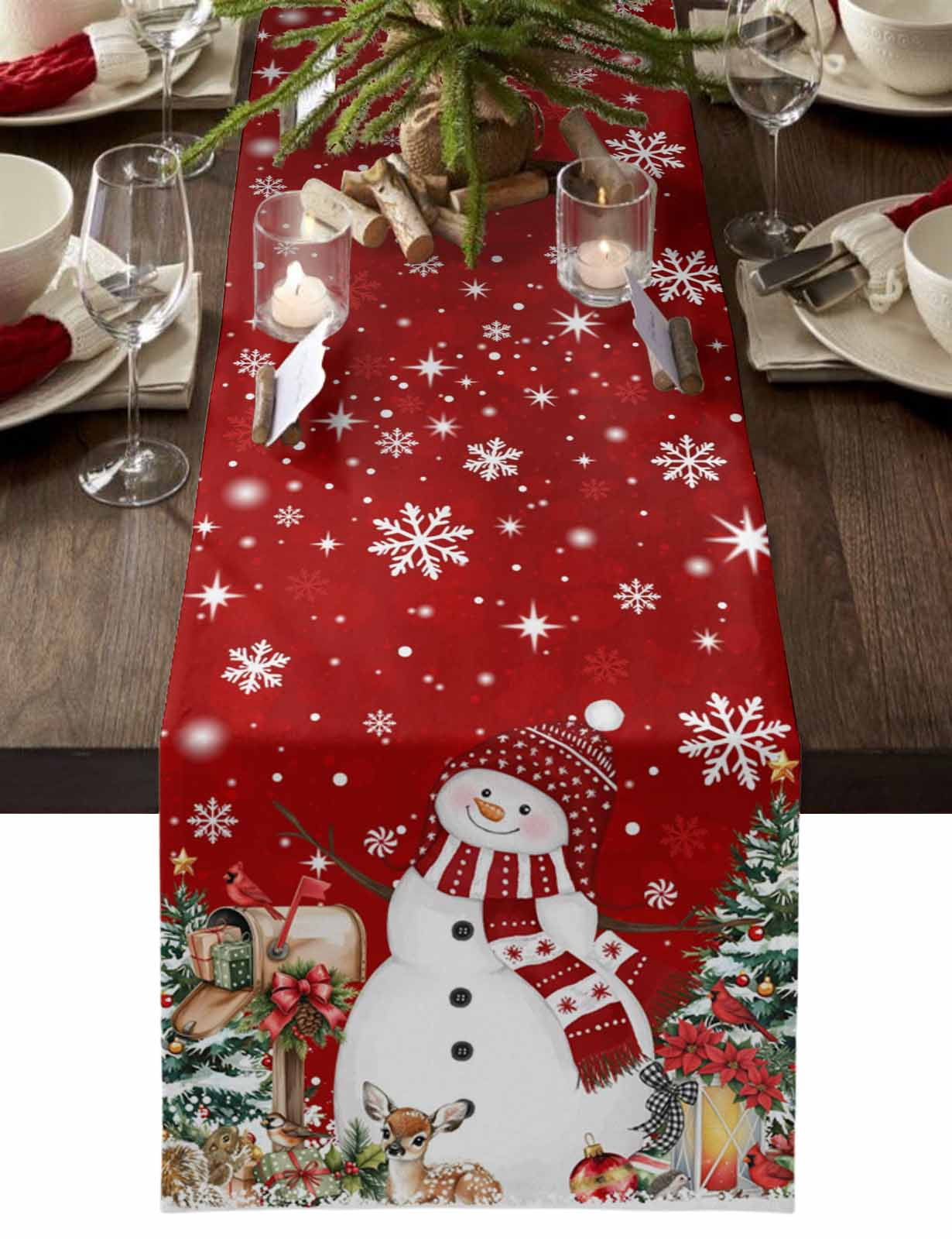 ERUNPONLY Red Christmas Snowman Table Runner - 36 Inch Long Xmas Tree ...