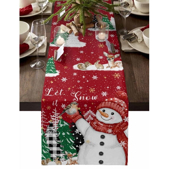 ERUNPONLY Red Christmas Snowman Table Runner - 60 Inch Long Xmas Tree ...