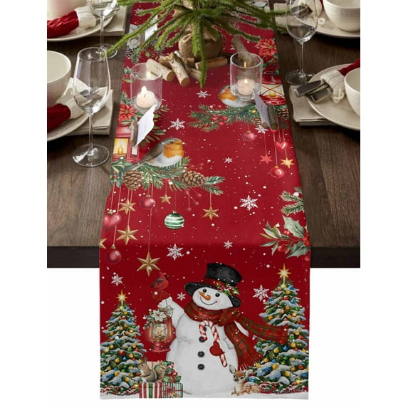 ERUNPONLY Red Christmas Snowman Table Runner - 90 Inch Long Xmas Tree ...
