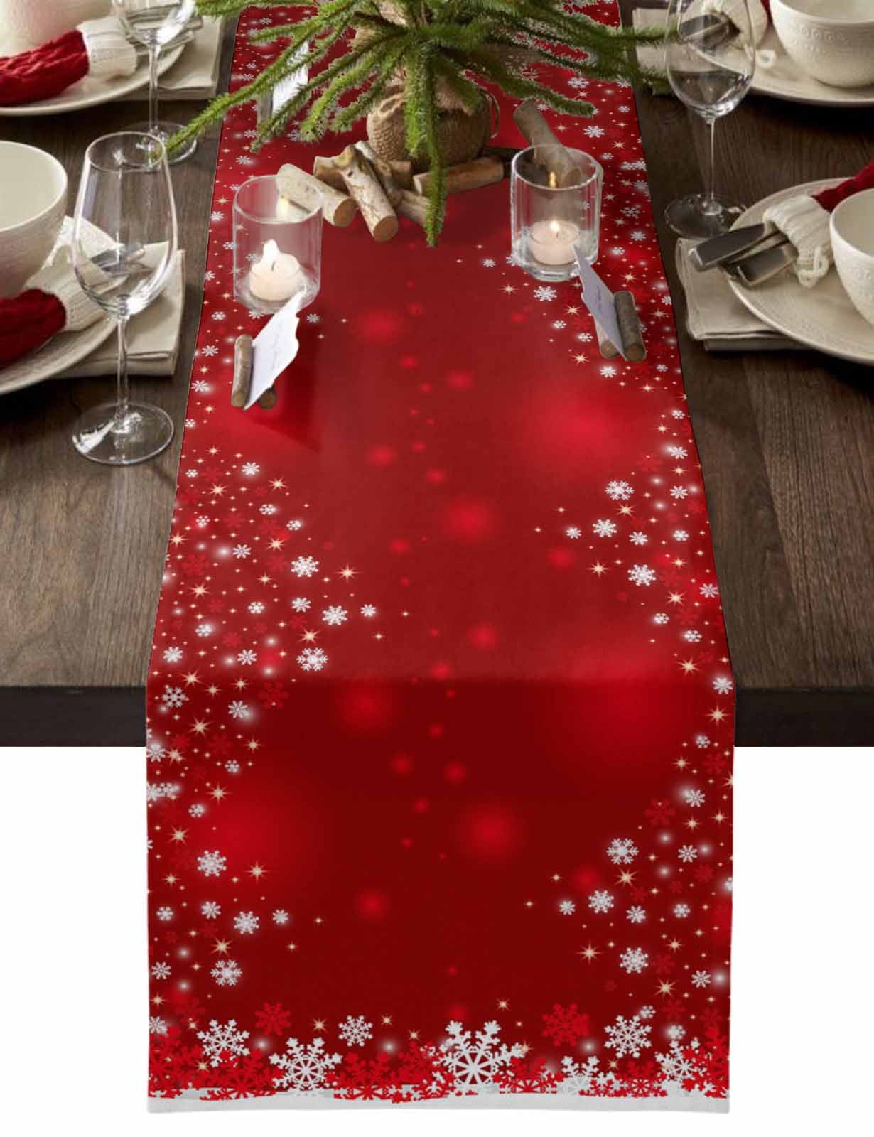 ERUNPONLY Red Christmas Table Runner - 108 Inch Long Winter Snowflake ...