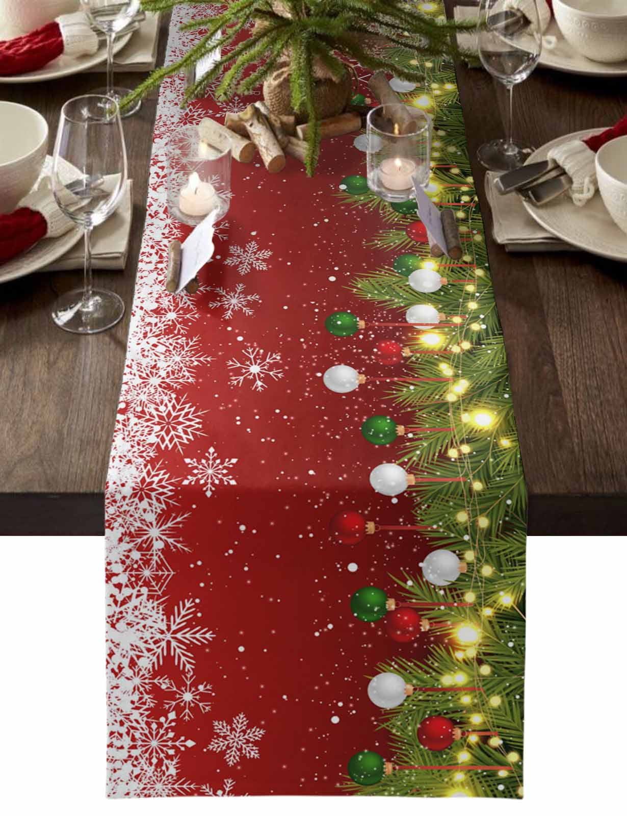 ERUNPONLY Red Christmas Table Runner - 60 Inch Long Colorful Xmas Balls ...