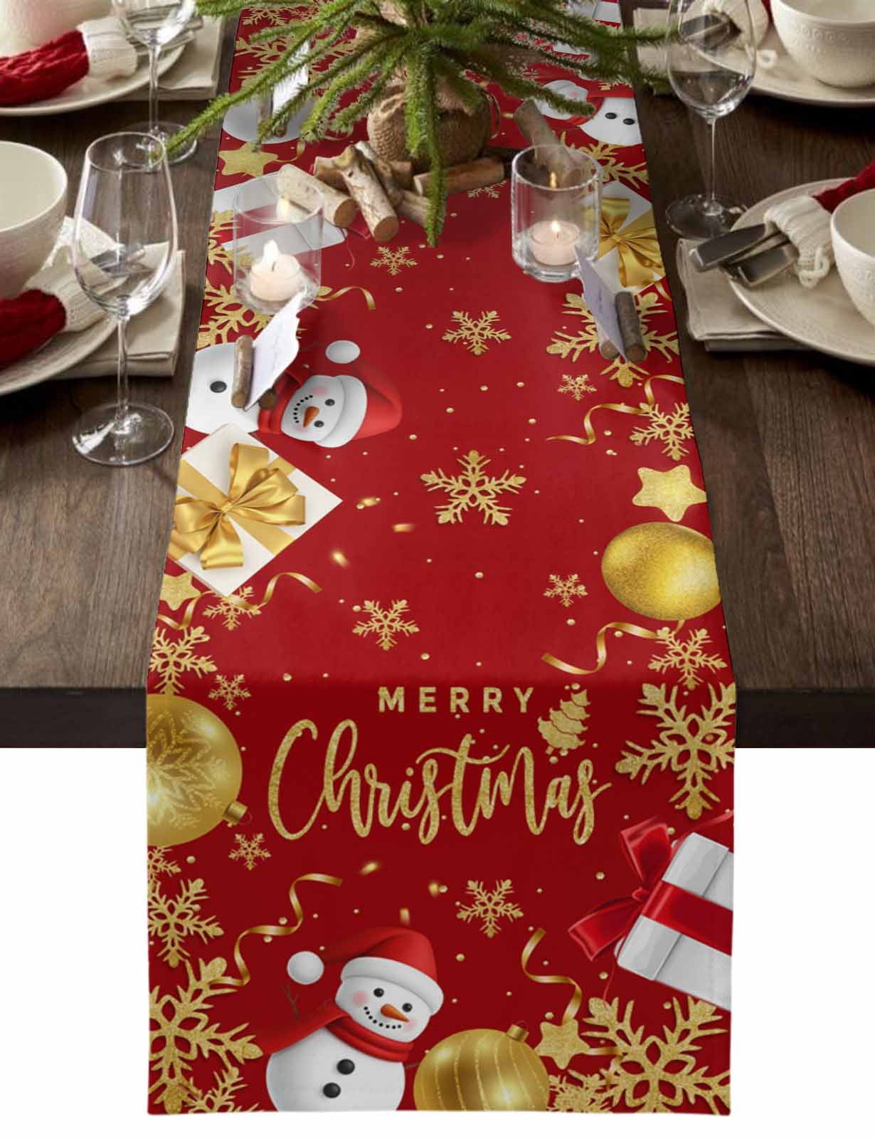 ERUNPONLY Red Christmas Table Runner - 70 Inch Long Xmas Snowman Gifts ...