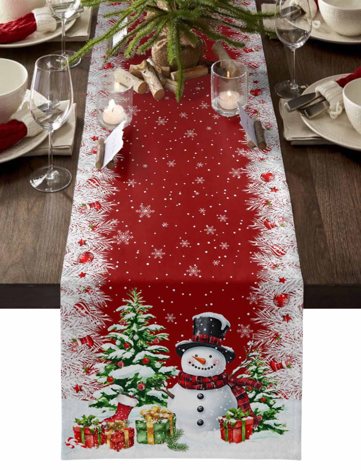 ERUNPONLY Red Christmas Table Runner - 72 Inch Long Xmas Snowman Tree ...
